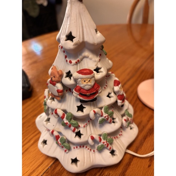 Holiday | 8 Table Top Lighted Christmas Tree W Santas With Bears Candy ...